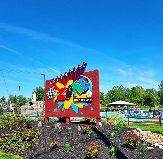 Adventure Zone's sign practically shouts "fun doesn't retire when you do!" The kind of place where grandparents become heroes for an afternoon of family competition.