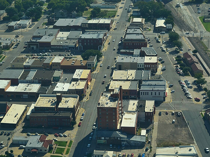 From above, Abilene reveals its perfect small-town grid&mdash;a masterclass in sensible planning where everything you need sits within a five-minute drive.