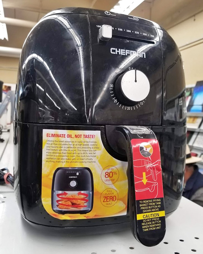 A barely-used Chefman air fryer waits for its second chance&mdash;someone's abandoned New Year's resolution becomes your kitchen upgrade.