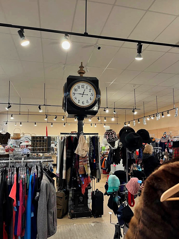 That vintage clock again! It's not just keeping time&mdash;it's keeping watch over fashion finds that range from everyday basics to unexpected luxury pieces.