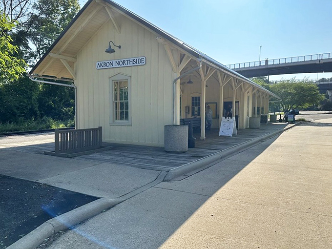 Akron Northside Station stands like a cheerful sentinel from another era. Imagine the stories these wooden walls could tell if they talked.