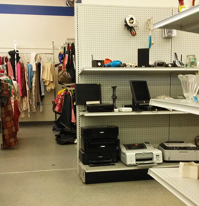 Shelves of electronics and appliances prove that one person's "outdated" is another's "perfectly functional, thank you."