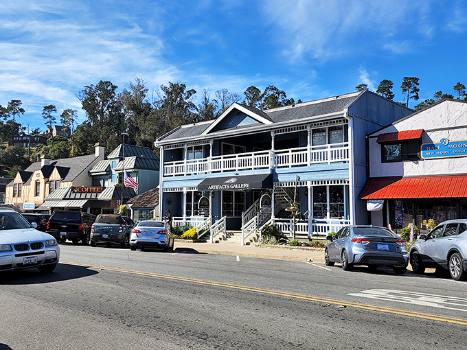 Artifacts Gallery's classic two-story facade brings a touch of Victorian elegance to Main Street, housing treasures that whisper "take me home."