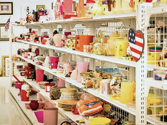 Kitchenware displays offer everything from practical to whimsical. Someone's discarded teacup could become your morning ritual's new star player.