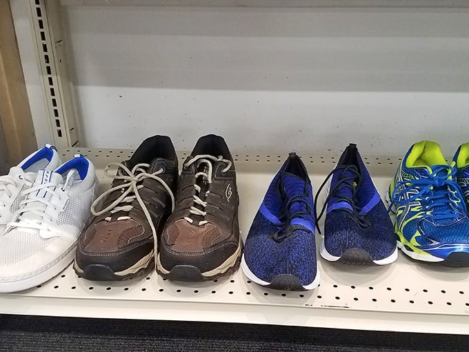 Athletic footwear lineup ready for action! These gently-used sneakers have miles of life left&mdash;just like some of us after that second cup of coffee.