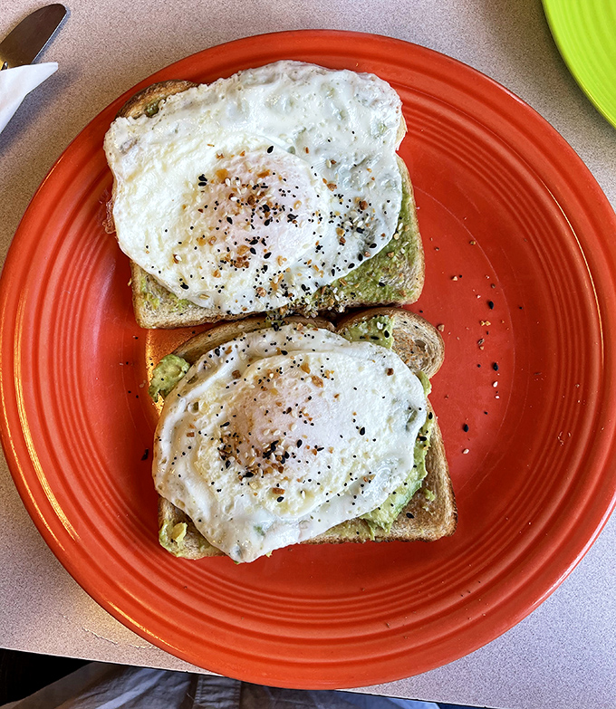 Avocado toast that proves this small-town Ohio eatery isn't stuck in the past&mdash;perfectly fried eggs atop creamy avocado create breakfast harmony.