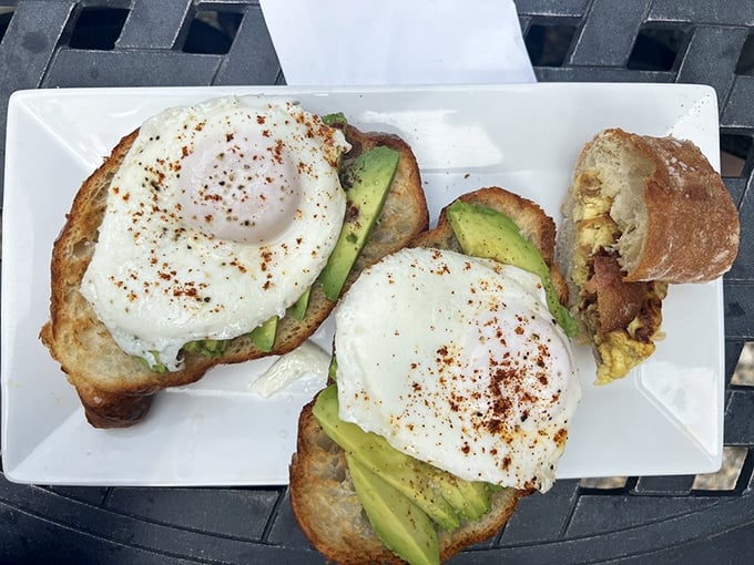 Avocado toast that would make millennials weep with joy. Those perfectly poached eggs perched atop creamy avocado are living their best life.