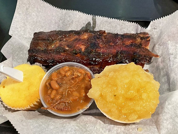 These ribs don't need a filter &ndash; just look at that bark! Paired with golden cornbread and beans, it's the holy trinity of barbecue satisfaction.