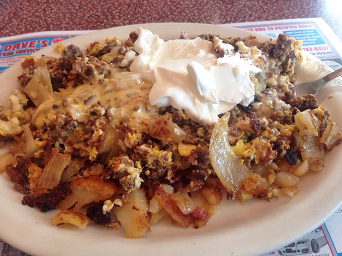 The Breakfast Skillet is what happens when potatoes, eggs, and meat have a beautiful morning romance on a hot grill&mdash;a beautiful mess worth every calorie.