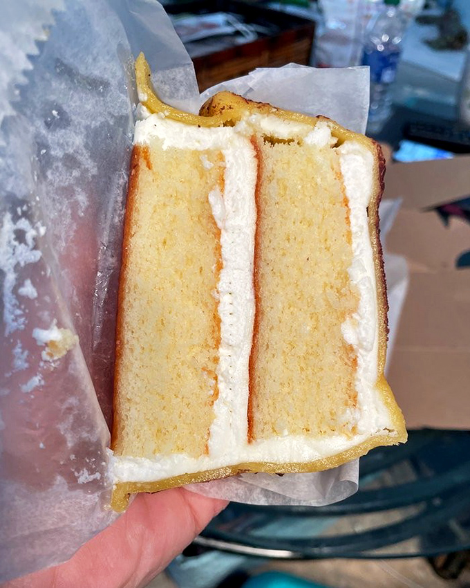 Layer cake perfection that would make Mary Berry weep tears of joy. The cream filling is so pristine it looks like it's posing for a magazine cover.