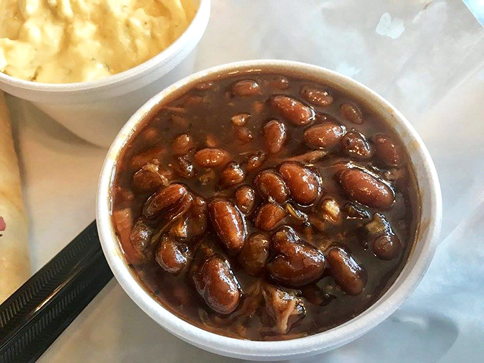 Bean theology at its finest. These aren't your campfire beans&mdash;they're complex, sweet-savory nuggets swimming in a sauce that deserves its own fan club.
