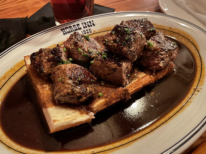Beef tips on toast &ndash; because sometimes the simplest presentations pack the biggest flavor punches.
