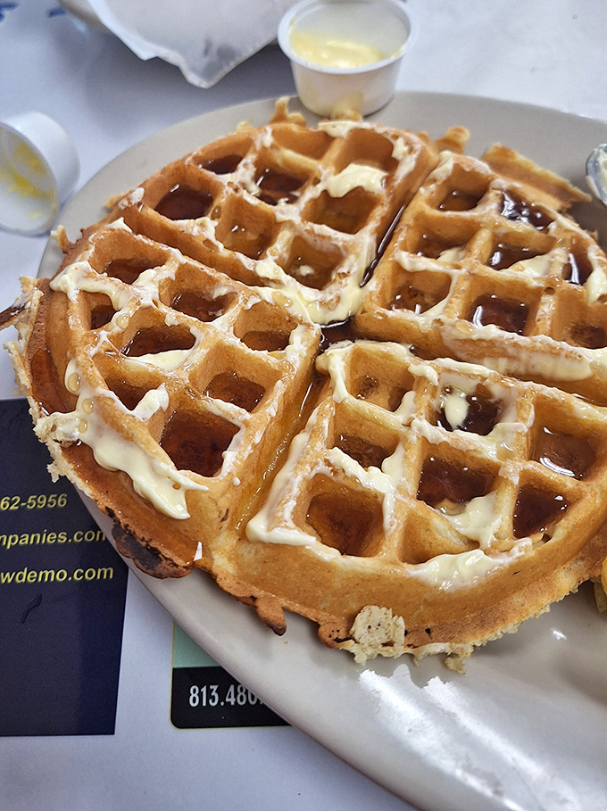 A waffle that understands its purpose in life &ndash; those perfect squares weren't designed for syrup containment by accident. Architecture you can eat.