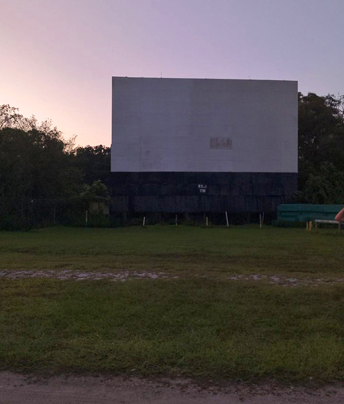 The screen stands sentinel against a perfect Florida sky, like a monument to simpler pleasures in our complicated world.