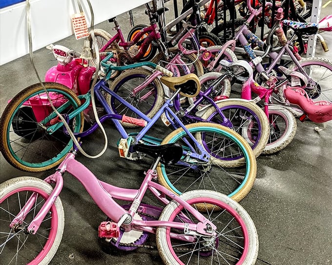 Bicycle heaven for kids and grown-ups alike. These colorful rides are just waiting for their next neighborhood adventure.