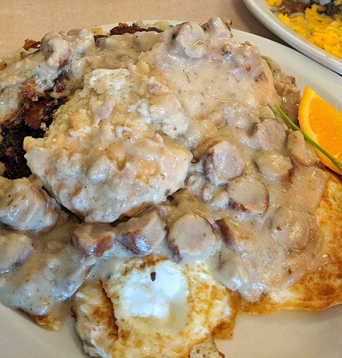 Biscuits and gravy: where breakfast meets art. This plate doesn't just feed your body&mdash;it hugs your soul on a cold Wisconsin morning.