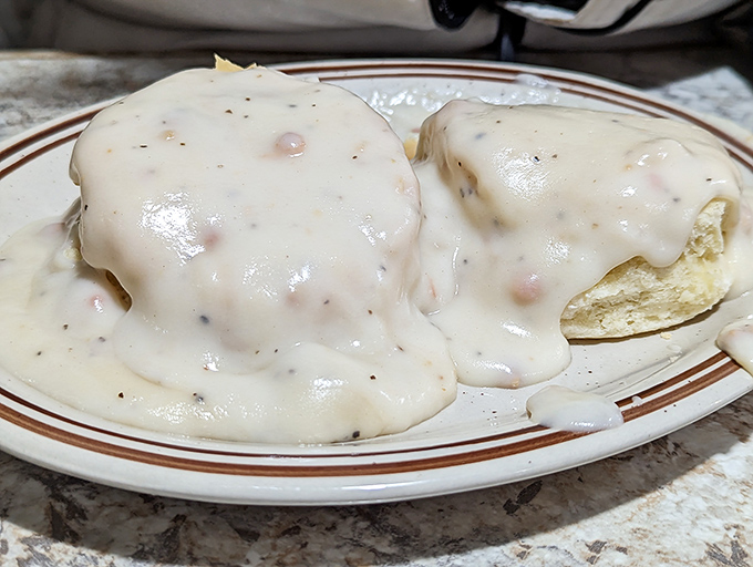 Biscuits smothered in country gravy &ndash; the kind of dish that makes you want to hug the chef and adopt a Southern accent.