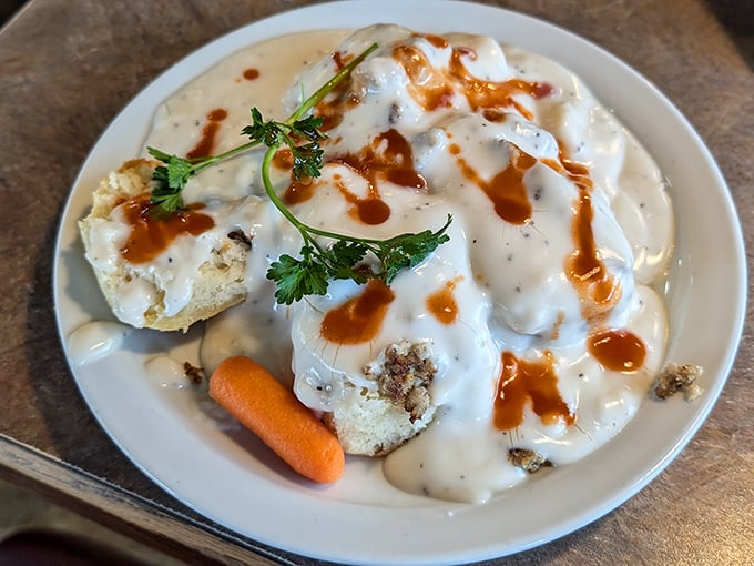 Biscuits swimming in creamy gravy with a splash of hot sauce&mdash;breakfast nirvana that makes morning people out of night owls. 