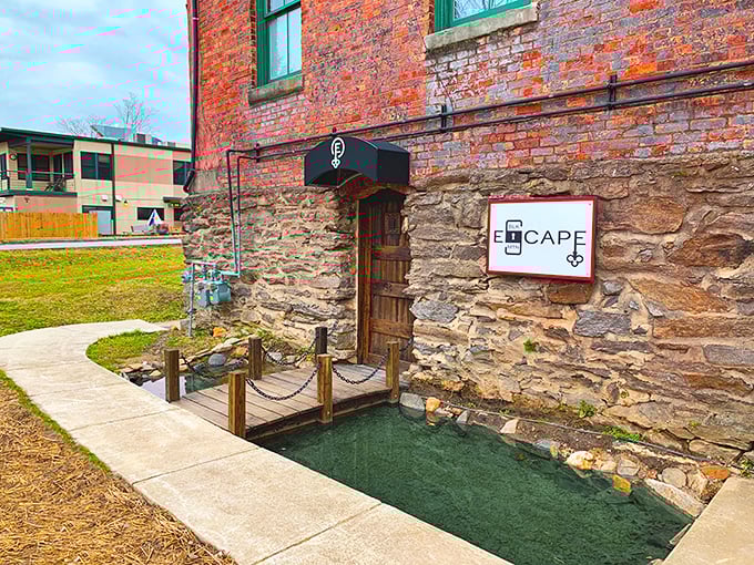 The whimsical entrance to Black Mountain Escape room looks like something from a storybook. That little bridge isn't crossing water&mdash;it's crossing into adventure.