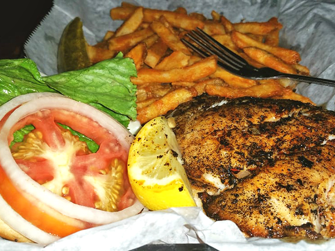 A blackened grouper sandwich that makes you wonder why you ever bothered with those sad desk lunches back home.