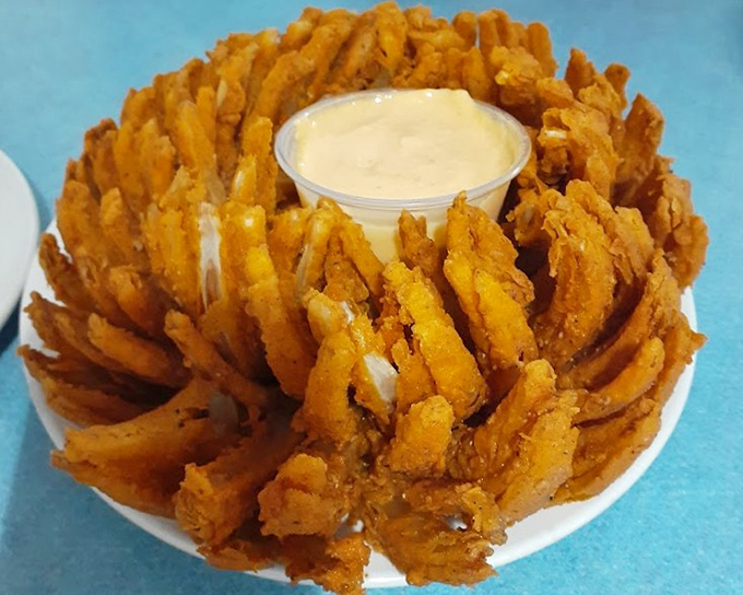 The blooming onion: nature's flower reimagined as a crispy, golden masterpiece. Dip each petal for a flavor explosion that puts fireworks to shame.