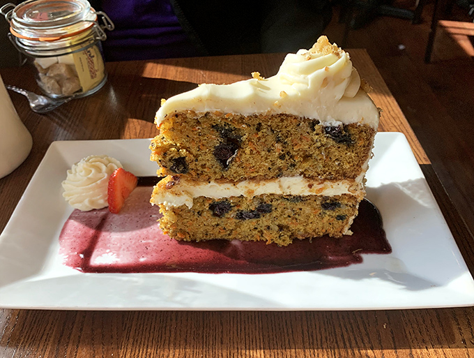 Not your grandmother's carrot cake (though she'd approve). This towering slice with cream cheese frosting proves Youell's mastery extends beyond the sea to sweet territory.