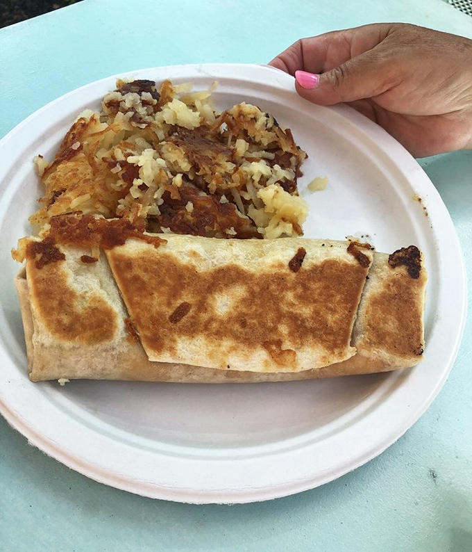 The breakfast burrito &ndash; where hash browns, eggs, and tortilla unite in a morning alliance that might just be better than your coffee.