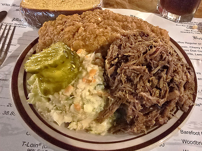 This brisket plate with hash and coleslaw is what dreams are made of – tender, smoky meat that practically dissolves on contact.