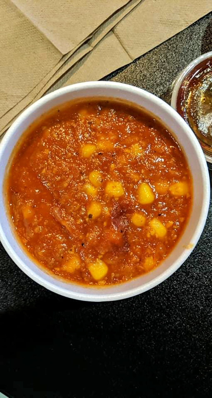 Brunswick stew &ndash; Georgia's answer to comfort in a bowl. Chunks of corn swimming in tomato-based goodness that warms you from the inside out.