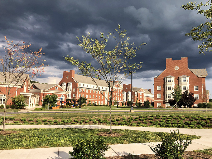 Bucknell University's stately brick buildings bring a touch of Ivy League gravitas to the Appalachian landscape, especially against dramatic storm clouds.