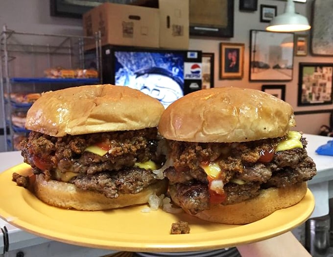 These aren't just burgers; they're time machines on a bun. Two perfectly grilled patties with melty cheese that would make any fast-food chain weep with envy.