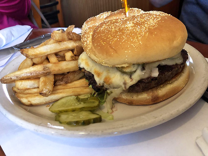 This burger means business &ndash; no fancy garnishes, just pure beefy bliss between perfectly toasted buns.