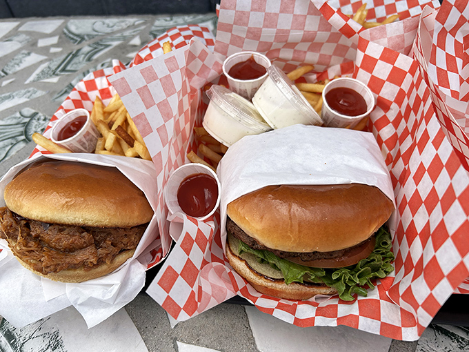 Burger artistry that would make fast food chains blush with inadequacy. Fresh toppings, substantial patties, and buns that actually contribute to the experience.