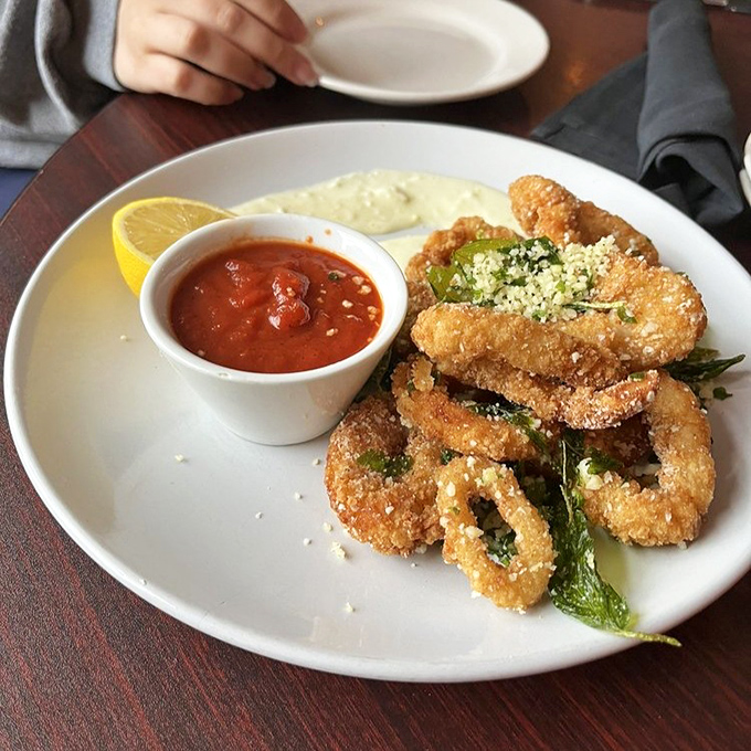 Calamari that's crispy where it should be crispy, tender where it should be tender. That sprinkle of parmesan is the culinary equivalent of a perfect high note.