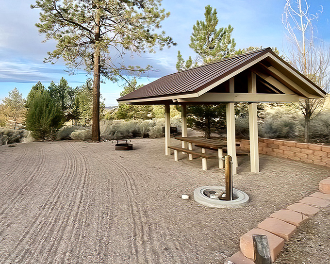 Another perfectly positioned picnic shelter that practically begs you to unpack that cooler and stay awhile. The fire ring promises s'mores in your future.