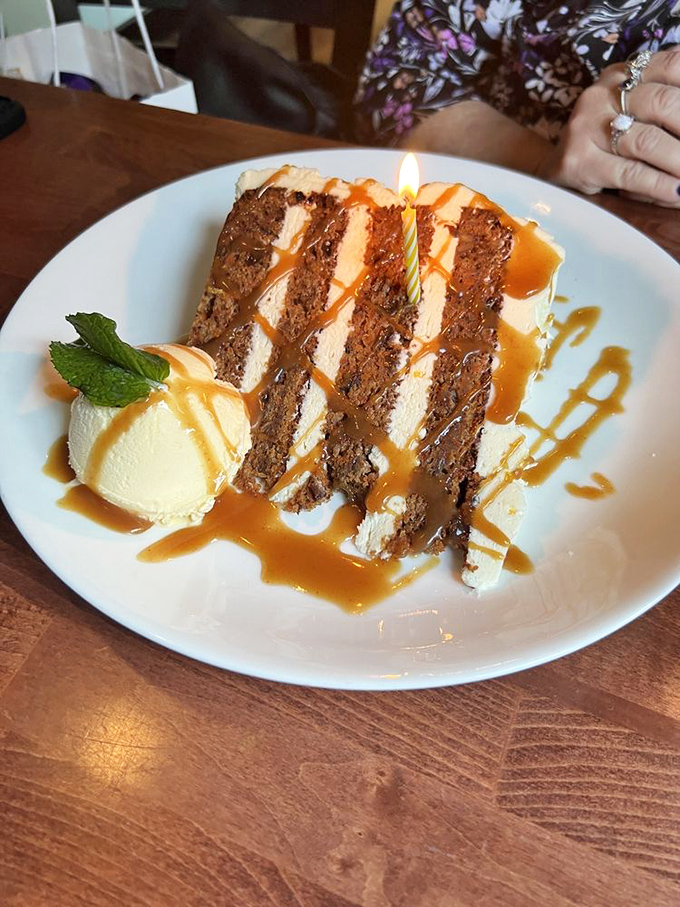 Layer upon layer of spiced perfection, this carrot cake doesn't just end a meal—it creates a memory drizzled with caramel and nostalgia.