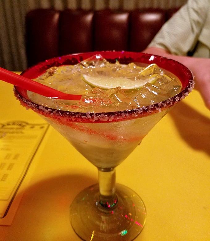 The margarita's salt rim is like the white sandy beaches of your vacation dreams &ndash; except this getaway costs only the price of a cocktail.