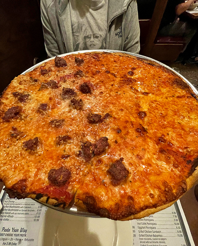 Half sausage, half cheese&mdash;the pizza version of having your cake and eating it too. That golden-brown crust is the stuff of New Jersey legend.