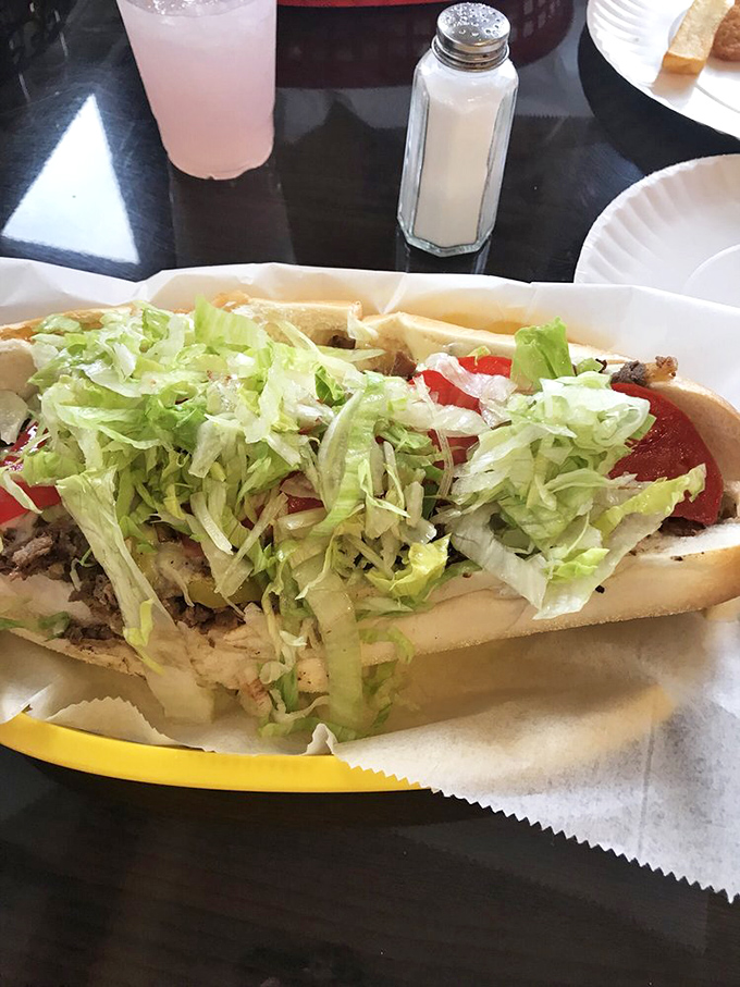 Lettuce on a cheesesteak? At Pete's, even this controversial addition somehow works, creating a fresh contrast to the savory meat beneath.
