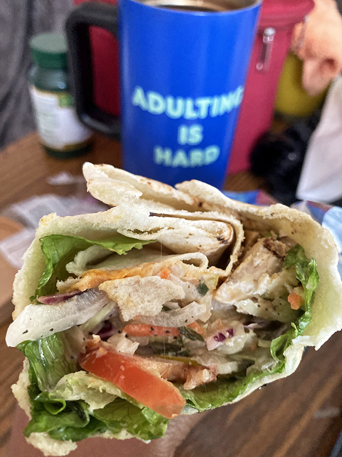 A wrap that brings order to chaos&mdash;crisp vegetables, tender chicken, and creamy dressing all contained in a perfect portable package.