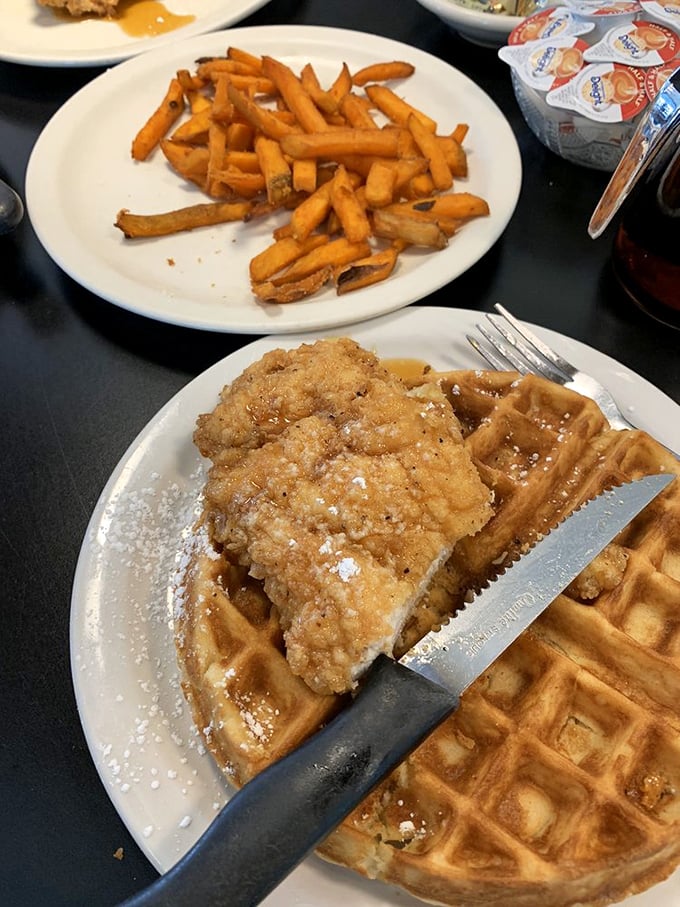 Chicken and waffles: the breakfast equivalent of finding out your high school crush also liked you. Sweet meets savory in perfect harmony.