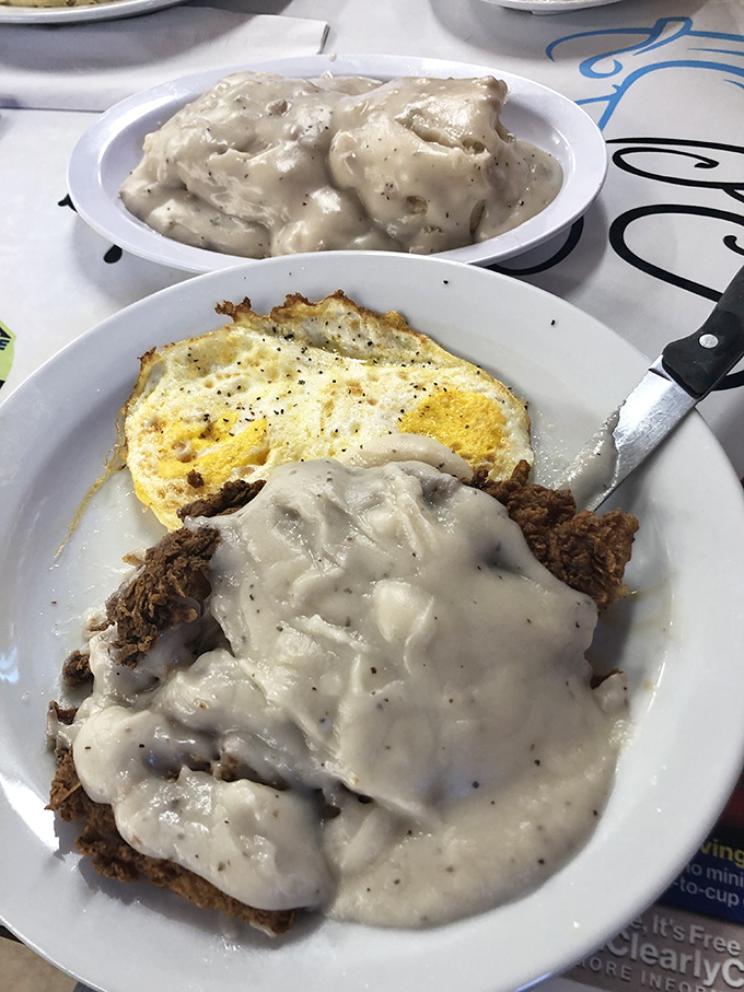 Country-fried steak smothered in gravy with eggs on the side&mdash;because sometimes you need a breakfast that requires a nap afterward.