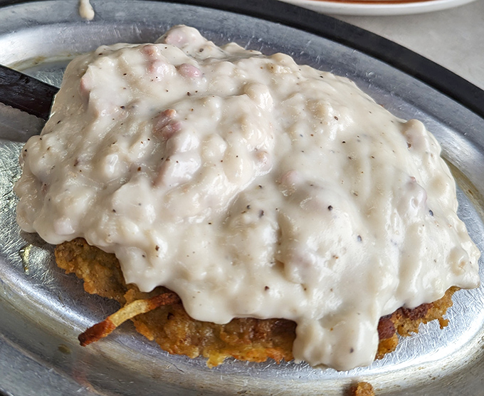 This chicken fried steak doesn't hide under its gravy blanket&mdash;it proudly announces: "I am comfort food incarnate!"