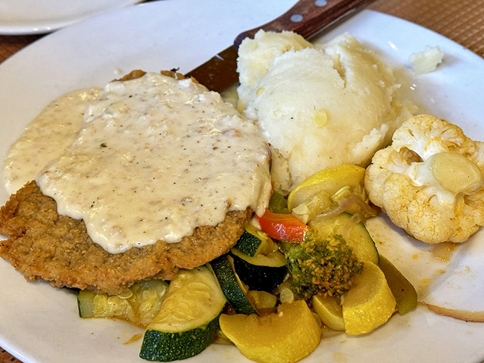 Chicken fried steak that makes cardiologists nervous and customers deliriously happy since forever.