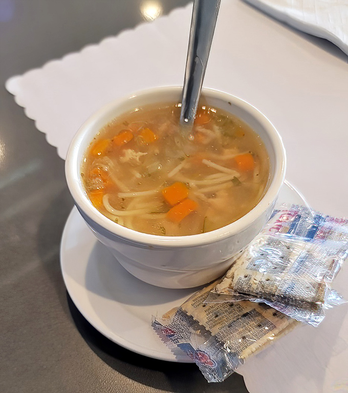 Chicken noodle soup: the liquid hug that's been comforting souls since before comfort was cool. Carrots and noodles swimming in golden broth&mdash;childhood in a bowl.
