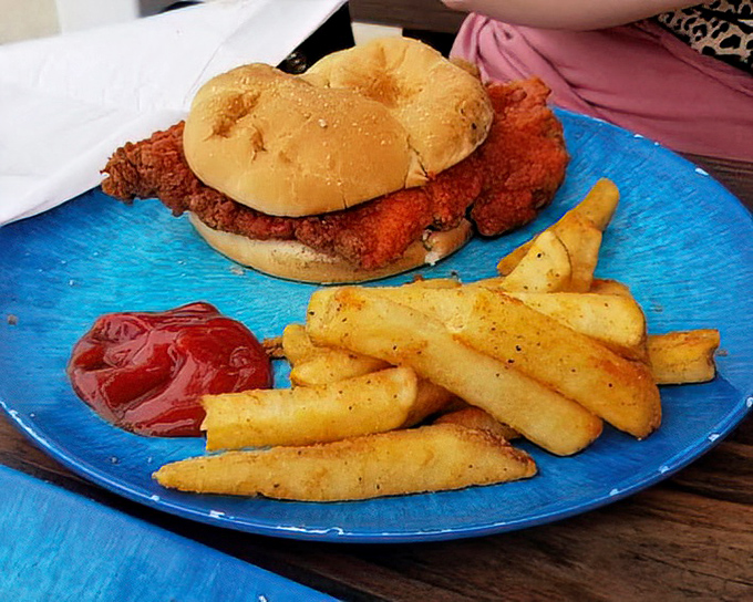 This chicken sandwich isn't messing around—crispy, substantial, and demanding both hands and several napkins.