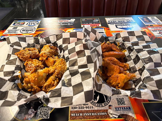 Two baskets of wings, two flavor journeys&mdash;proof that in Ohio, they understand that chicken wings are less a food and more a lifestyle choice.