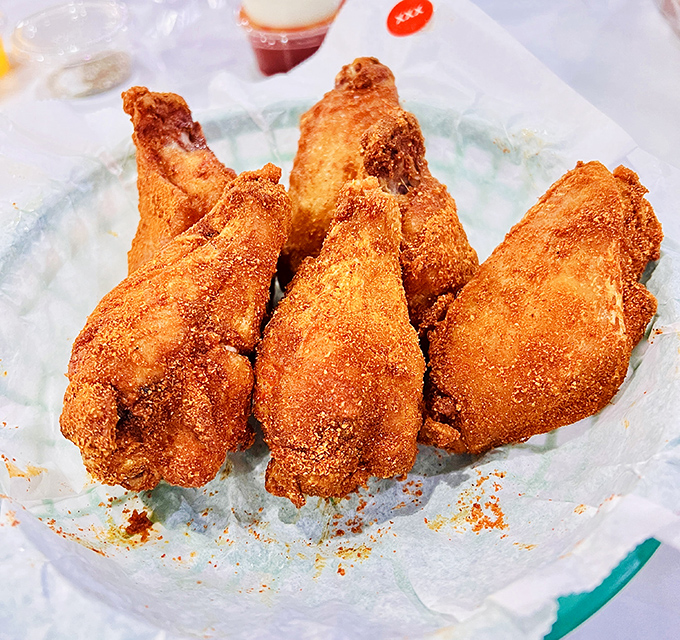 Golden fried chicken wings that achieve crispiness levels your favorite diner back home could only dream about reaching consistently.