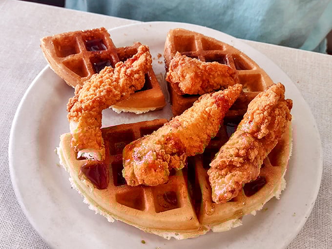 Whoever first decided to pair crispy fried chicken with golden waffles deserves a Nobel Prize in Deliciousness. Sweet meets savory in this breakfast masterpiece.