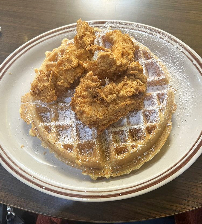 Southern comfort meets California cool&mdash;crispy chicken perched atop a golden waffle like it was always meant to be there.